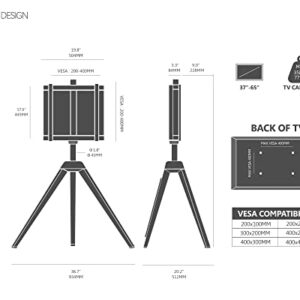 FITUEYES Design Corner TV Stand for 37 43 50 55 65 Inch TV, Tripod TV Stand Modern Easel TV Floor Stand for LED LCD Screens with Concealed Storage Wood Iron TV Furniture, Picasso Series