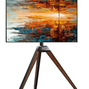 FITUEYES Design Corner TV Stand for 37 43 50 55 65 Inch TV, Tripod TV Stand Modern Easel TV Floor Stand for LED LCD Screens with Concealed Storage Wood Iron TV Furniture, Picasso Series