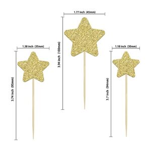 Gyufise 42Pcs Star Cupcake Toppers Gold Glitter Assembled Twinkle Star Cupcake Picks Wedding Engagement Bridal Shower Birthday Party Cake Decorations Supplies Mixed Size