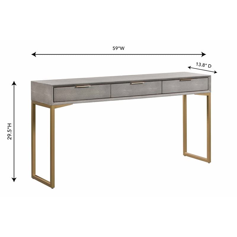 TOV Furniture Pesce Shagreen Modern 3 Drawer Living Room Console Table, 59" Grey