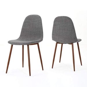 christopher knight home raina mid-century modern fabric dining chairs with wood finished metal legs, 2-pcs set, light grey / dark brown