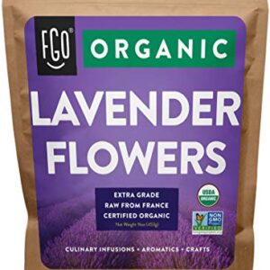 Organic Lavender Flowers Dried | Perfect for Tea, Baking, Lemonade, DIY Beauty, Sachets & Fresh Fragrance | 100% Raw From France | Jumbo 16oz Resealable Kraft Bag | by FGO