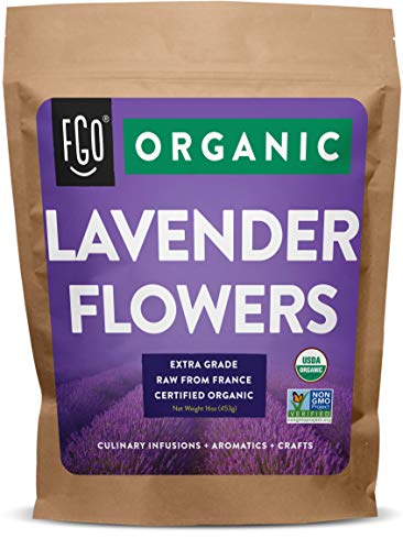 Organic Lavender Flowers Dried | Perfect for Tea, Baking, Lemonade, DIY Beauty, Sachets & Fresh Fragrance | 100% Raw From France | Jumbo 16oz Resealable Kraft Bag | by FGO