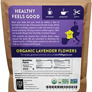 Organic Lavender Flowers Dried | Perfect for Tea, Baking, Lemonade, DIY Beauty, Sachets & Fresh Fragrance | 100% Raw From France | Jumbo 16oz Resealable Kraft Bag | by FGO