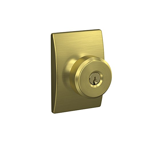 SCHLAGE F51A BWE 608 CEN Bowery Knob with Century Trim Keyed Entry Lock, Satin Brass