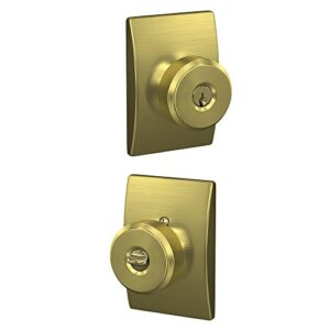 SCHLAGE F51A BWE 608 CEN Bowery Knob with Century Trim Keyed Entry Lock, Satin Brass