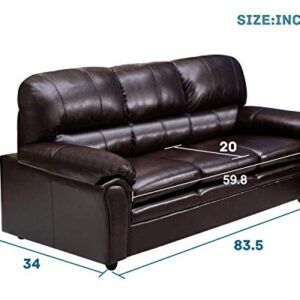 BestMassage Sofa PU Leather Sofa Sleeper Sofa Contemporary Sofa Couch for Living Room Furniture Modern Futon (Three Seat).