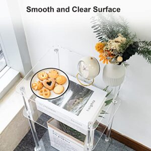 HMYHUM Small Acrylic Side Tables for Small Spaces, 14" L x 11.5" W x 23.2" H, Small Nightstand/Bedside Table Set of 2, Home Accent End Table for Living Room, Bedroom, 3-Tier, Clear