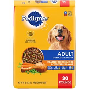 pedigree complete nutrition adult dry dog food roasted chicken, rice & vegetable flavor dog kibble, 30 lb. bag