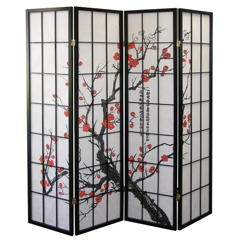 Home Decorators Collection 4 Panel Cherry Blossom Design Room Divider, 4-Panel, Black