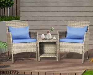 patio porch furniture sets 3 pieces rattan wicker chairs with table and 2 pillow outdoor garden furniture sets conversation chair set