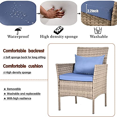 Patio Porch Furniture Sets 3 Pieces Rattan Wicker Chairs with Table and 2 Pillow Outdoor Garden Furniture Sets Conversation Chair Set