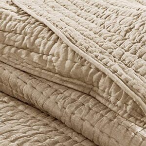 MADISON PARK SIGNATURE Serene King Size Quilt Bedding Set - Linen, Quilted – 3 Piece Bedding Quilt Coverlets – 100% Cotton Voile Bed Quilts Quilted Coverlet