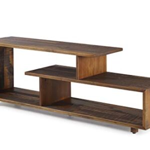 Walker Edison Meier Contemporary 2 Tier Asymmetrical Solid Wood TV Stand for TVs up to 50 Inches, 60 Inch, Amber