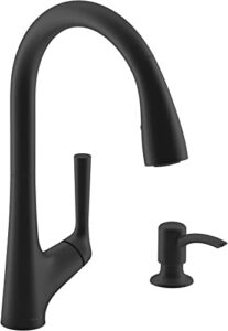 kohler r77748-sd-bl malleco touchless pull down kitchen sink faucet with soap/lotion dispenser in matte black