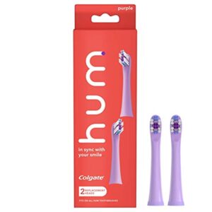 hum Replacement Heads, hum Toothbrush Heads with Floss Tip Bristles for Smart Toothbrush, Purple, 2 Pack