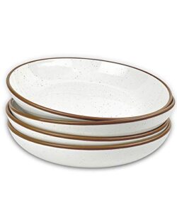 mora ceramic large pasta bowls 30oz, set of 4 – serving, salad, dinner, etc plate/wide bowl – microwave, oven, dishwasher safe kitchen dinnerware – modern porcelain stoneware dishes, vanilla white