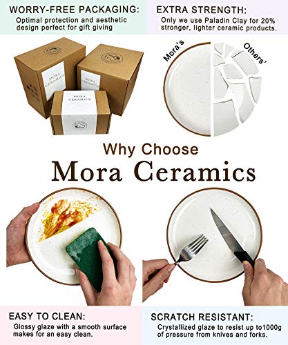 Mora Ceramic Large Pasta Bowls 30oz, Set of 4 - Serving, Salad, Dinner, etc Plate/Wide Bowl - Microwave, Oven, Dishwasher Safe Kitchen Dinnerware - Modern Porcelain Stoneware Dishes, Vanilla White