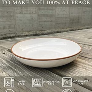 Mora Ceramic Large Pasta Bowls 30oz, Set of 4 - Serving, Salad, Dinner, etc Plate/Wide Bowl - Microwave, Oven, Dishwasher Safe Kitchen Dinnerware - Modern Porcelain Stoneware Dishes, Vanilla White