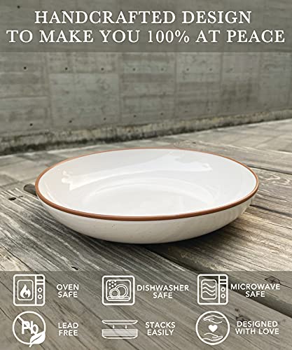 Mora Ceramic Large Pasta Bowls 30oz, Set of 4 - Serving, Salad, Dinner, etc Plate/Wide Bowl - Microwave, Oven, Dishwasher Safe Kitchen Dinnerware - Modern Porcelain Stoneware Dishes, Vanilla White