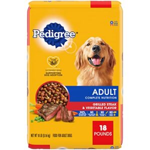 pedigree complete nutrition adult dry dog food grilled steak & vegetable flavor dog kibble, 18 lb. bag