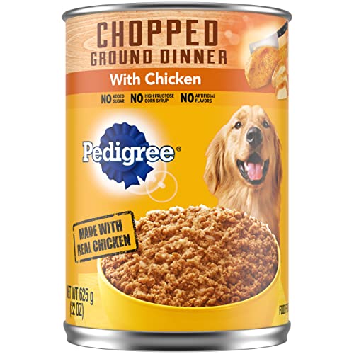 PEDIGREE CHOPPED GROUND DINNER Adult Canned Soft Wet Dog Food with Chicken, 22 oz. Cans 12 Pack