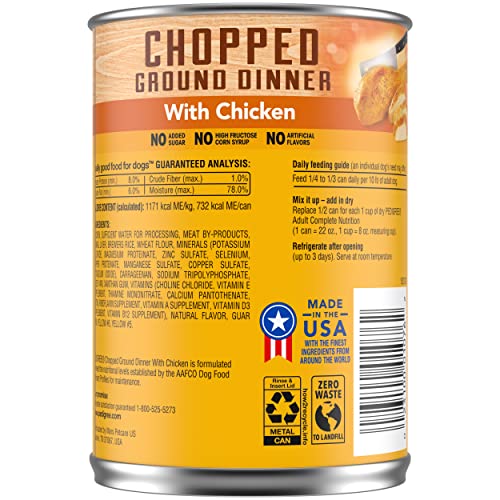 PEDIGREE CHOPPED GROUND DINNER Adult Canned Soft Wet Dog Food with Chicken, 22 oz. Cans 12 Pack