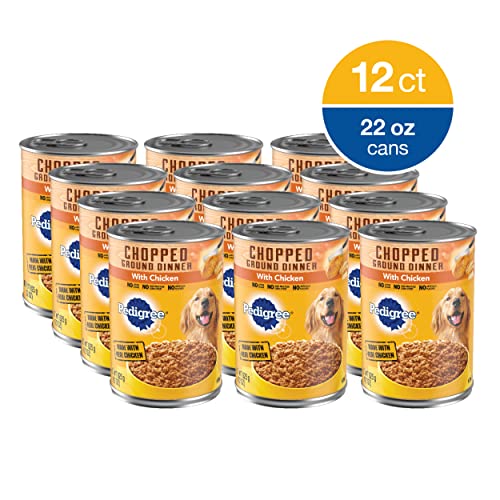 PEDIGREE CHOPPED GROUND DINNER Adult Canned Soft Wet Dog Food with Chicken, 22 oz. Cans 12 Pack