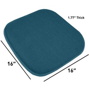 Sweet Home Collection Chair Cushion Memory Foam Pads Honeycomb Pattern Slip Non Skid Rubber Back Rounded Square 16" x 16" Seat Cover, 4 Pack, Peacock Blue