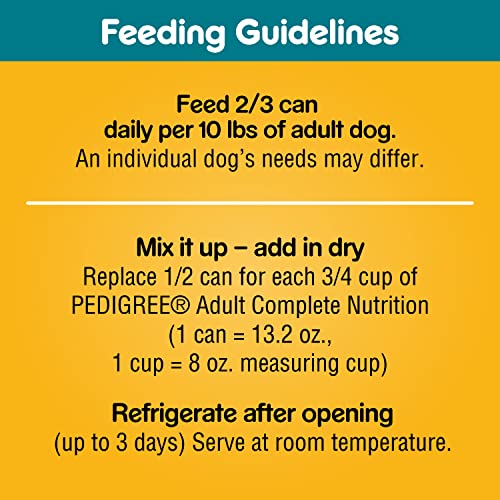 PEDIGREE Adult Canned Wet Dog Food Chopped Ground Dinner Chicken & Rice Flavor, (12) 13.2 oz. Cans