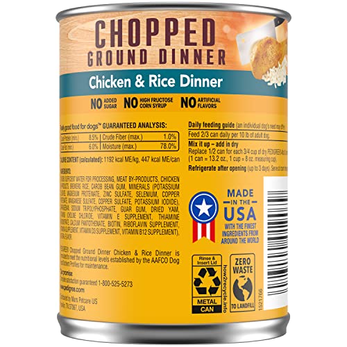 PEDIGREE Adult Canned Wet Dog Food Chopped Ground Dinner Chicken & Rice Flavor, (12) 13.2 oz. Cans