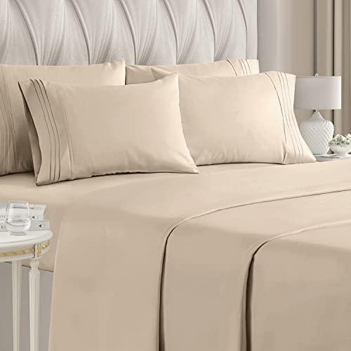 Queen Size Sheet Set - 6 Piece Set - Hotel Luxury Bed Sheets - Extra Soft - Deep Pockets - Easy Fit - Breathable & Cooling Sheets - Wrinkle Free - Comfy - Cream Bed Sheets - Queens Sheets - 6 PC