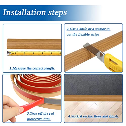 Floor Transition Strip Self Adhesive Carpet & Flooring Transitions Edging Trim Strip PVC Threshold Transitions Suitable for Threshold Height Less Than 5mm (10Ft, Wood Grain Light Brown-New)