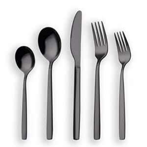 berglander 20 piece titanium black plated stainless steel flatware set, 20 pieces black silverware set, black cutlery set, service for 4 (shiny black)