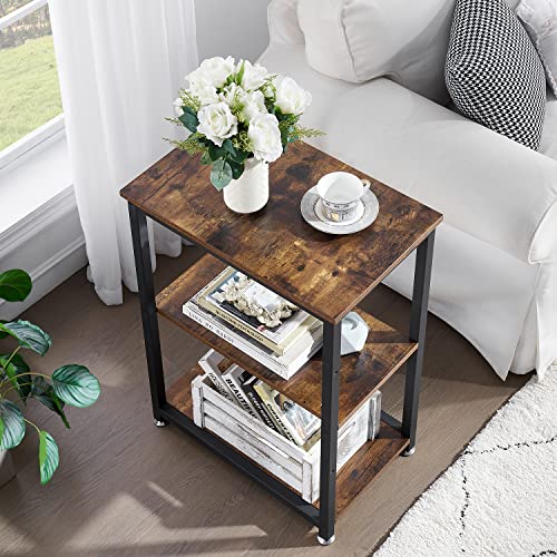 VECELO Tall End Side Tables Set of 2, 30" Height Nightstand with 3-Tier Storage Shelf for Living Room Bedroom Office Hallway Study, 2, Dark Brown/2pcs