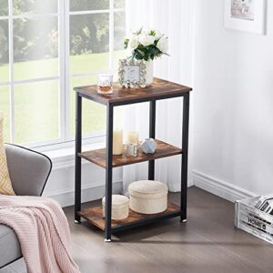 VECELO Tall End Side Tables Set of 2, 30" Height Nightstand with 3-Tier Storage Shelf for Living Room Bedroom Office Hallway Study, 2, Dark Brown/2pcs