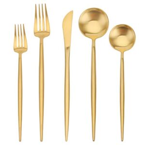 matte gold silverware set, sharecook 20-piece stainless steel satin finish flatware set service for 4, kitchen utensil set, tableware cutlery set for home and restaurant