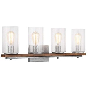 boswell quarter 4-light galvanized vanity light with painted chestnut wood accents