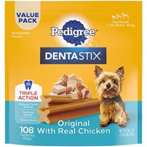 pedigree dentastix toy/small dog dental treats original flavor dental bones, 1.68 lb. value pack (108 treats)