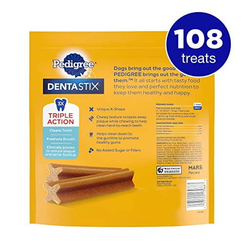 PEDIGREE DENTASTIX Toy/Small Dog Dental Treats Original Flavor Dental Bones, 1.68 lb. Value Pack (108 Treats)