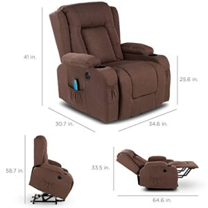 Best Choice Products Electric Power Lift Linen Recliner Massage Chair, Adjustable Furniture for Back, Lumbar, Legs w/ 3 Positions, USB Port, Heat, Cupholders, Easy-to-Reach Side Button - Brown