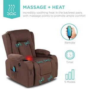 Best Choice Products Electric Power Lift Linen Recliner Massage Chair, Adjustable Furniture for Back, Lumbar, Legs w/ 3 Positions, USB Port, Heat, Cupholders, Easy-to-Reach Side Button - Brown