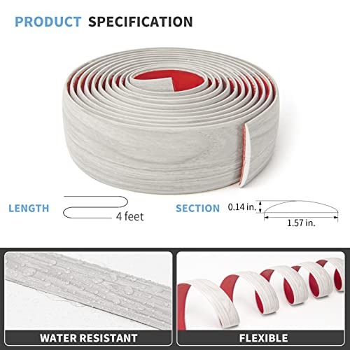 Art3d 4 FT Self Adhesive Vinyl Floor Transition Strip, Laminate Floor Strip Floor Flat Divider Strip for Joining Floor Gaps,Carpet Threshold Transition,Floor Tiles（1.57in, White-Washed）