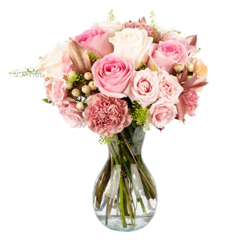 OVERNIGHT DELIVERY | Champagne Dreams Flowers with vase, Pink and Peach | Arabella Bouquets (Fresh Cut Flowers)