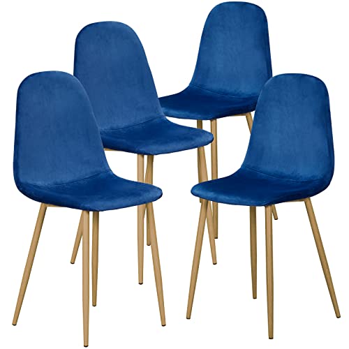 GreenForest Dining Chairs Set of 4 with Velvet Cushion Seat, Dining Kitchen Room Chairs, Mid Century Modern Upholstered Side Chairs with Metal Legs, Navy Blue