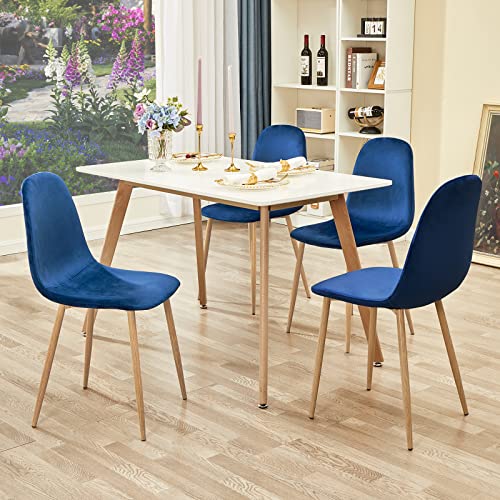 GreenForest Dining Chairs Set of 4 with Velvet Cushion Seat, Dining Kitchen Room Chairs, Mid Century Modern Upholstered Side Chairs with Metal Legs, Navy Blue