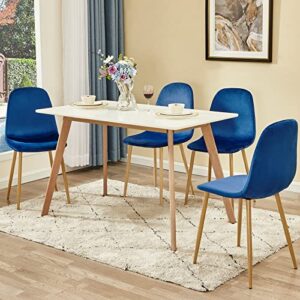 GreenForest Dining Chairs Set of 4 with Velvet Cushion Seat, Dining Kitchen Room Chairs, Mid Century Modern Upholstered Side Chairs with Metal Legs, Navy Blue