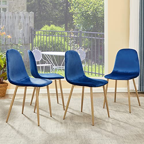 GreenForest Dining Chairs Set of 4 with Velvet Cushion Seat, Dining Kitchen Room Chairs, Mid Century Modern Upholstered Side Chairs with Metal Legs, Navy Blue