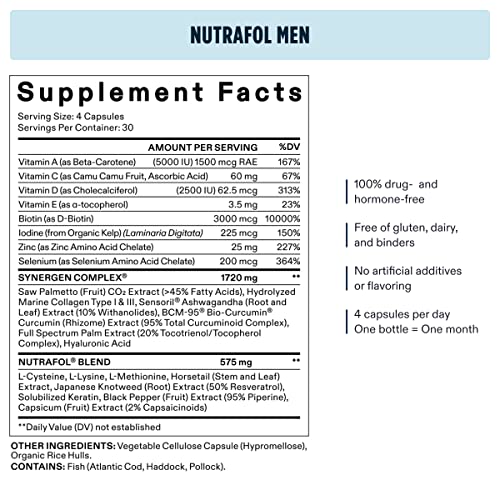 Nutrafol Men's Hair Growth Strengthening Duo | Collagen Peptide Powder & Clinically Effective Hair Supplement for Thinker, Stronger Hair | 12 OZ | 1 Month Supply