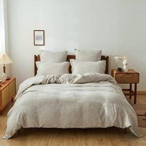 simple&opulence 100% linen duvet cover set with washed-french flax-3 pieces solid color basic style bedding set-breathable soft comforter cover with 2 pillowshams(king,linen)